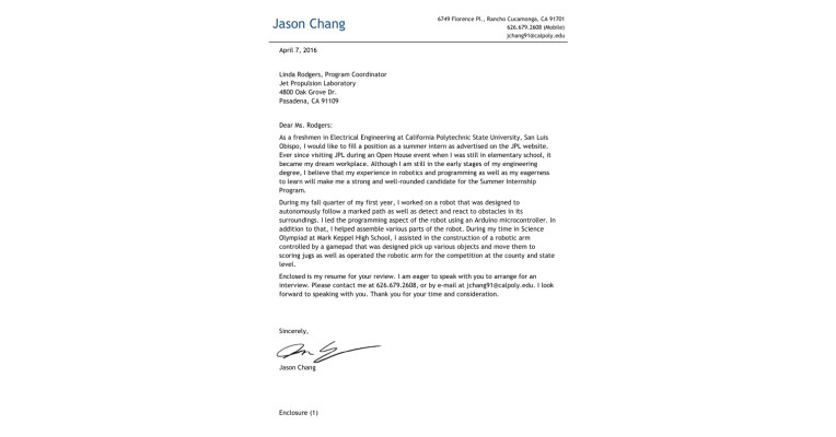 Nasa Work Letter